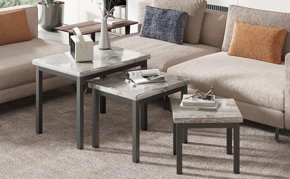 Amazon.com: Homhougo Nesting Coffee Table Set of 3, Small End Table Set ...