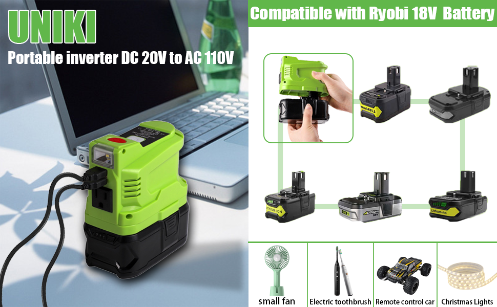 Amazon.com: UNIKI 150W Powered Inverter Generator for Ryobi 18V Lithium Battery,for ryobi ...