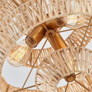 ELYCCUPA 22” Hand Woven Rattan Chandelier 5 Round Adjustable Boho ...