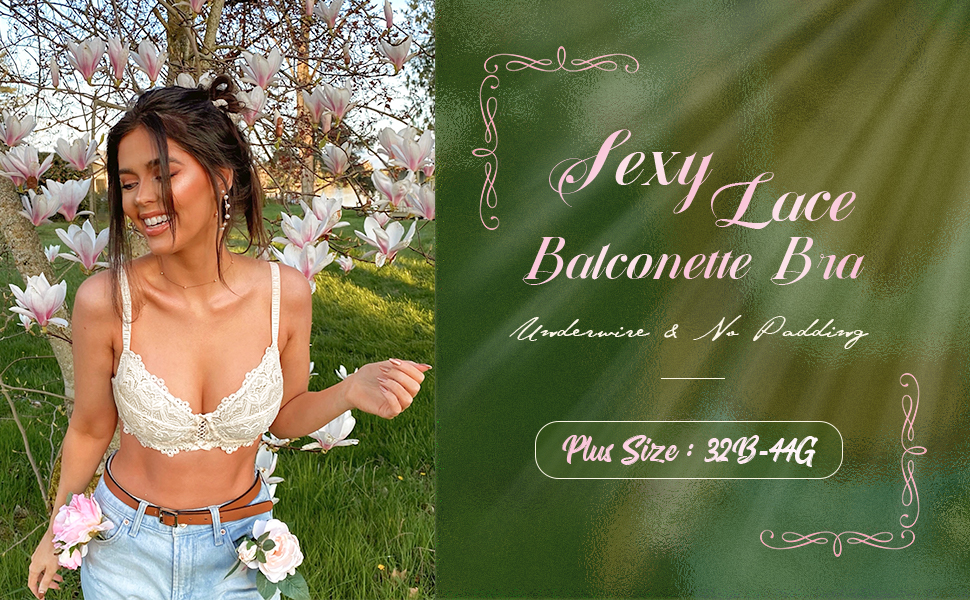 Amazon.com: Wingslove Women's Sexy Lace Bra Non Padded Underwire Unlined Bra Full Coverage Plus ...