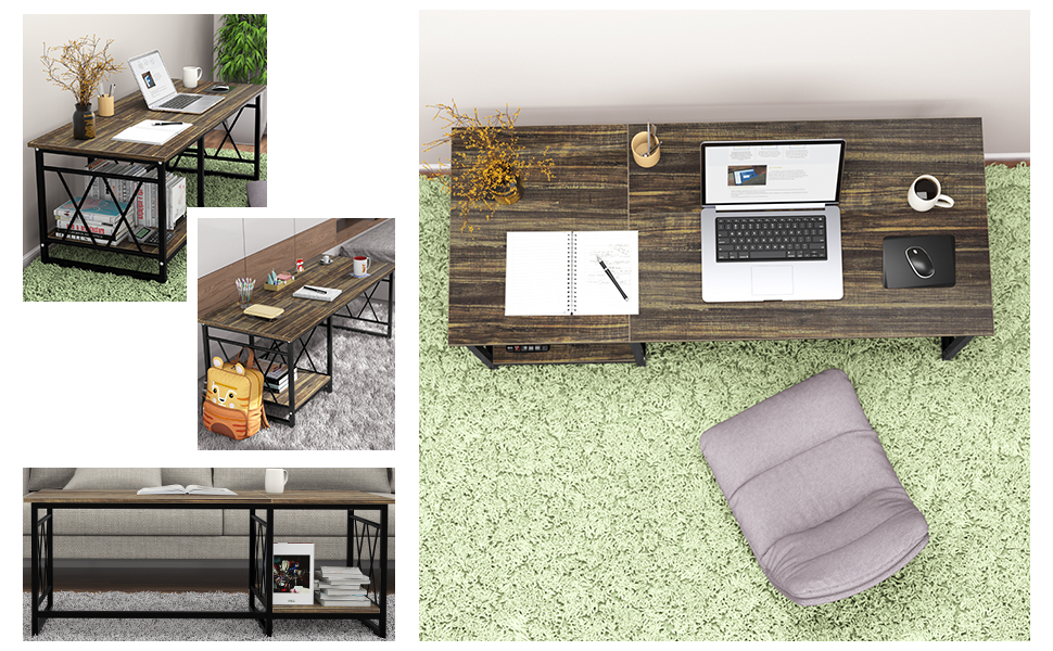 Amazon.co.jp: DEWEL ローテーブル テーブル 収納棚付き リビングテーブル センターテーブル ロータイプ ちゃぶ台 座卓 幅100×奥行50 一人暮らし アジャスター付き ...