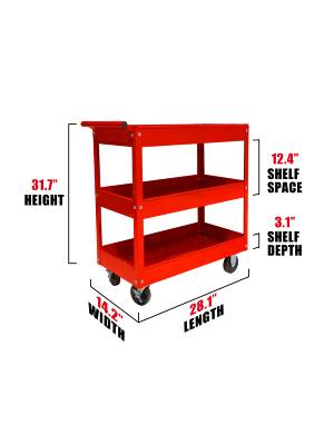 Big Red APTC302R Torin Steel Tool Service Push Cart with 3 Shelves and 200 lb Capacity, Red ...