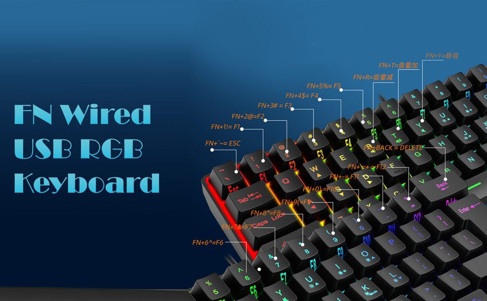 Dpofirs 61 Keys Gaming Keyboard, FN Wired USB RGB Keyboard with 5 ...