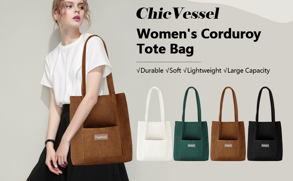 ChicVessel Corduroy Tote Bag for Women Large Capacity Tote Bag Shoulder Bags with Buckle Casual ...