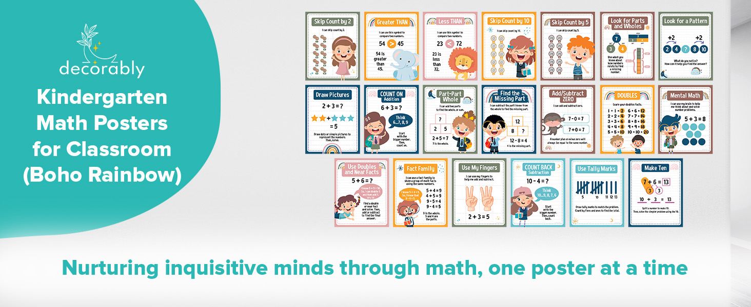 Decorably 20 Chalkboard Theme Kindergarten Math Posters for Classroom ...