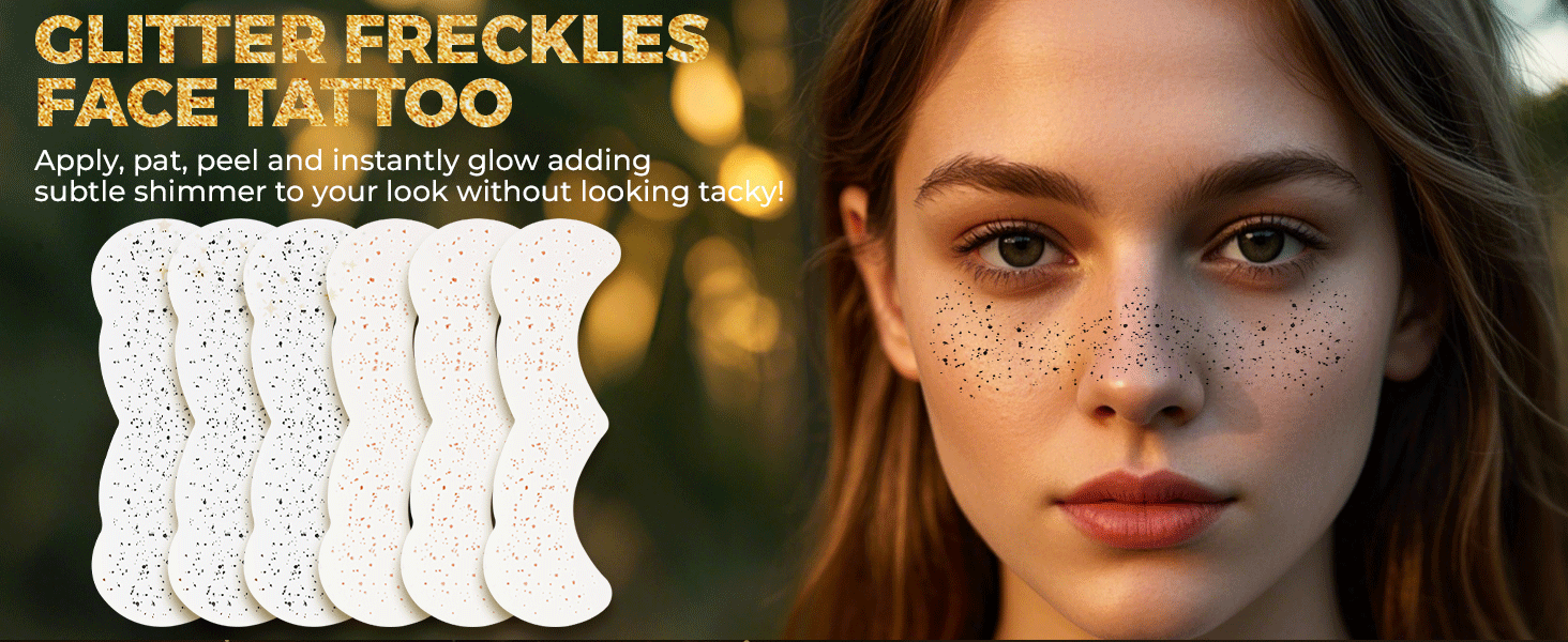 Amazon.com : Glitter Freckles Face Tattoo, Gold Freckles Temporary Face Tattoos,Sparkle Makeup ...