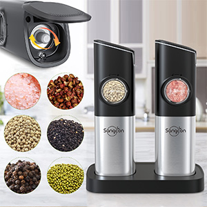 Amazon.com: [Upgraded Larger Capacity] Sangcon Gravity Electric Salt and Pepper Grinder Set ...