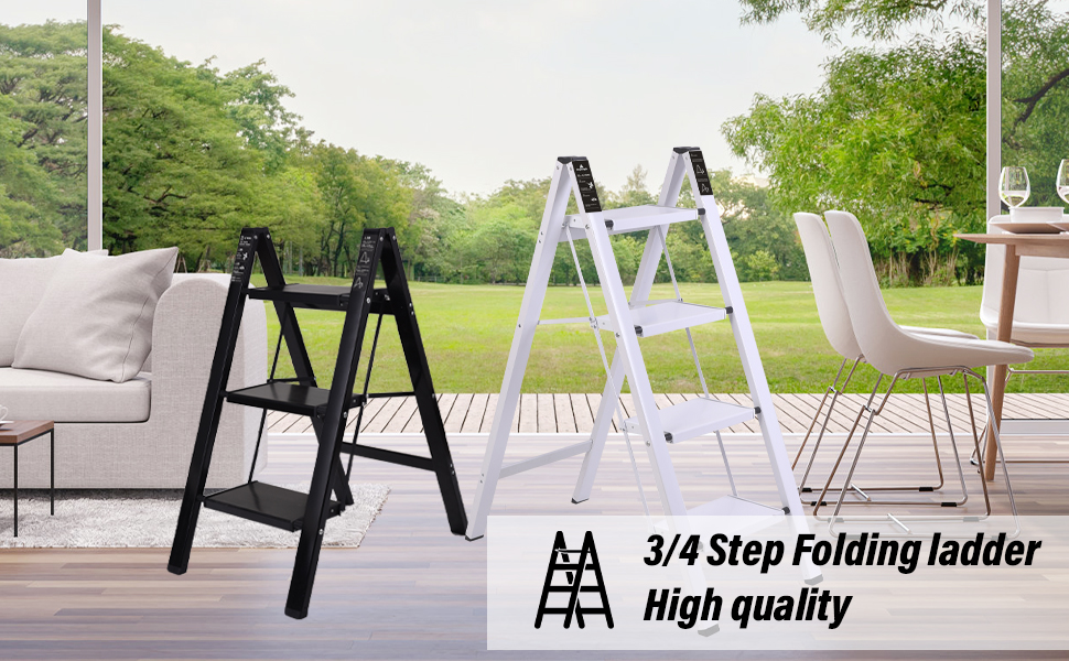 4 Step Ladder, Portable Lightweight Folding Ladders with Anti-Slip Widen Pedal, Home, Kitchen ...