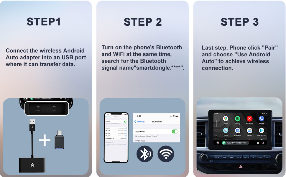 Wireless Android Auto Adapter, Android Auto Wireless Dongle, Android ...