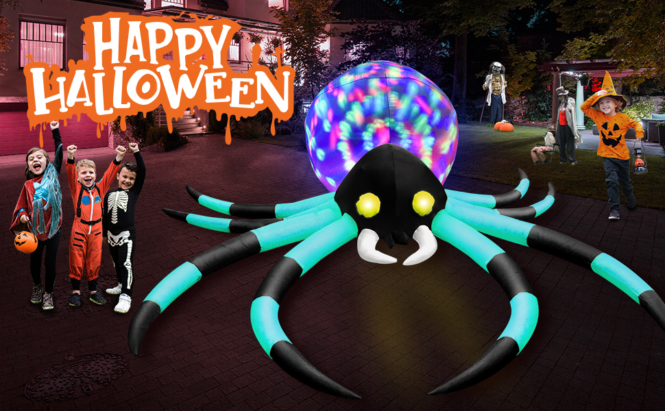 Amazon.com: 12Ft Halloween Inflatables Spider with 7-Colors Changing LED Lights, Halloween ...