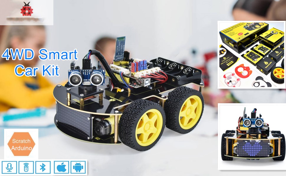 KEYESTUDIO Kit de démarrage de Voiture Robot 4 Roues motrices pour ...