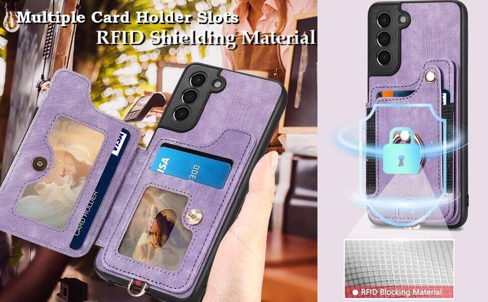Amazon.com: JanCalm for Samsung S21 FE Case Card Holder Wallet, Ring Stand, RFID Blocking, Wrist ...