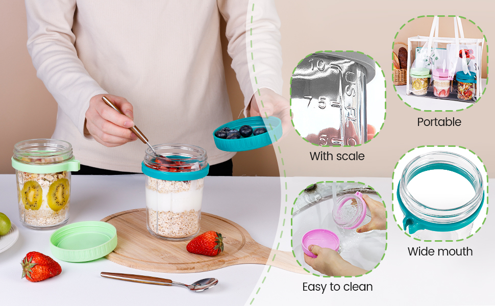 Amazon.com: SUREHOME Overnight Oats Containers with Lids And Spoon, 4 Pack Glass Mason Jars for ...