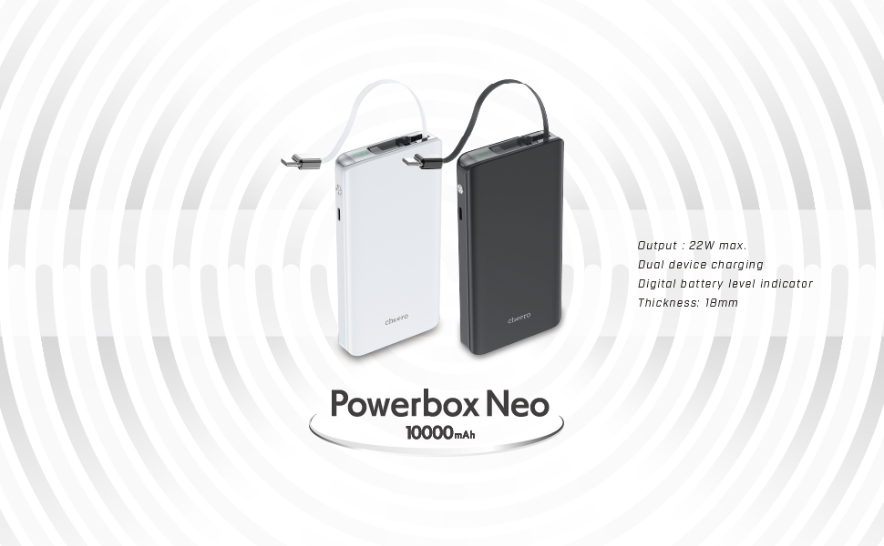 Amazon | cheero Powerbox Neo 10000mAh ケーブル一体型 モバイルバッテリー 巻取り式ケーブル Power Delivery 2ポート出力 USB-C ...