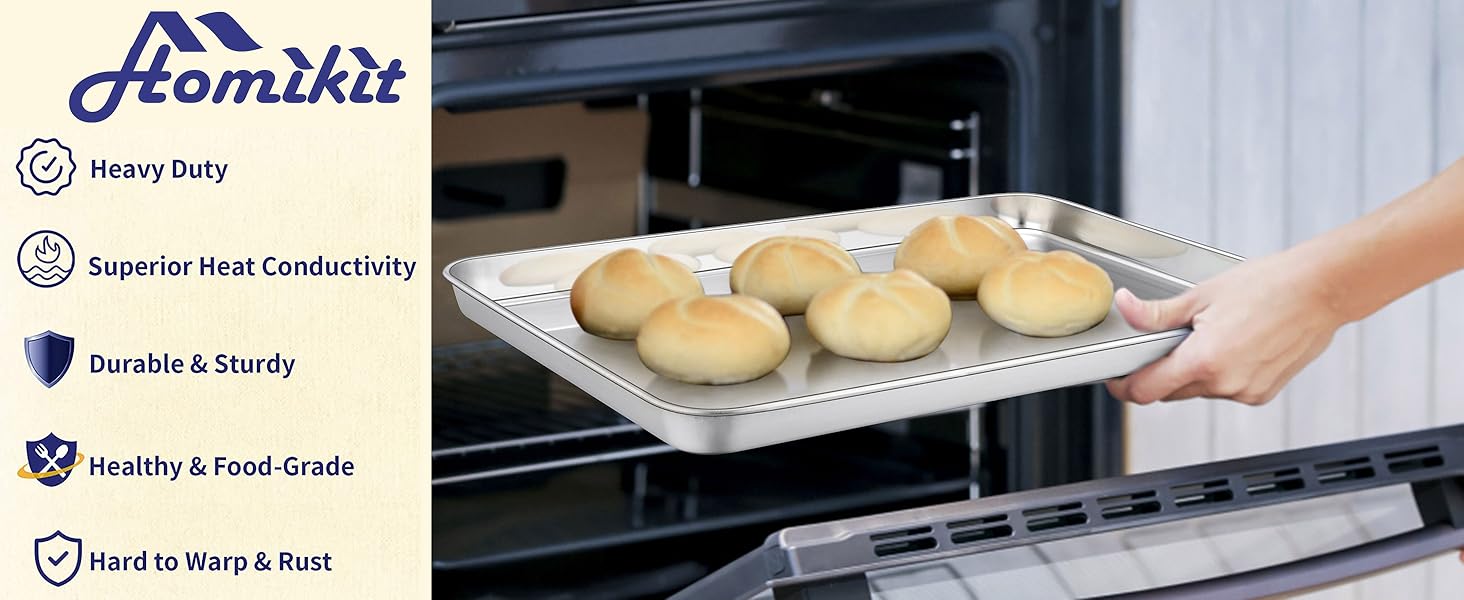 Amazon.com: Homikit Baking Pan Cookie Sheet, Stainless Steel Half Sheet ...