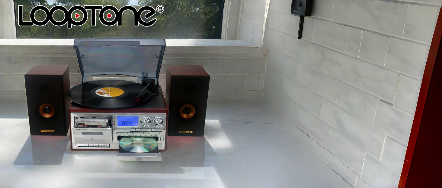 Amazon.com: LoopTone Vinyl Record Player with Dual 15W External Speakers 10 in 1 3 Speed ...