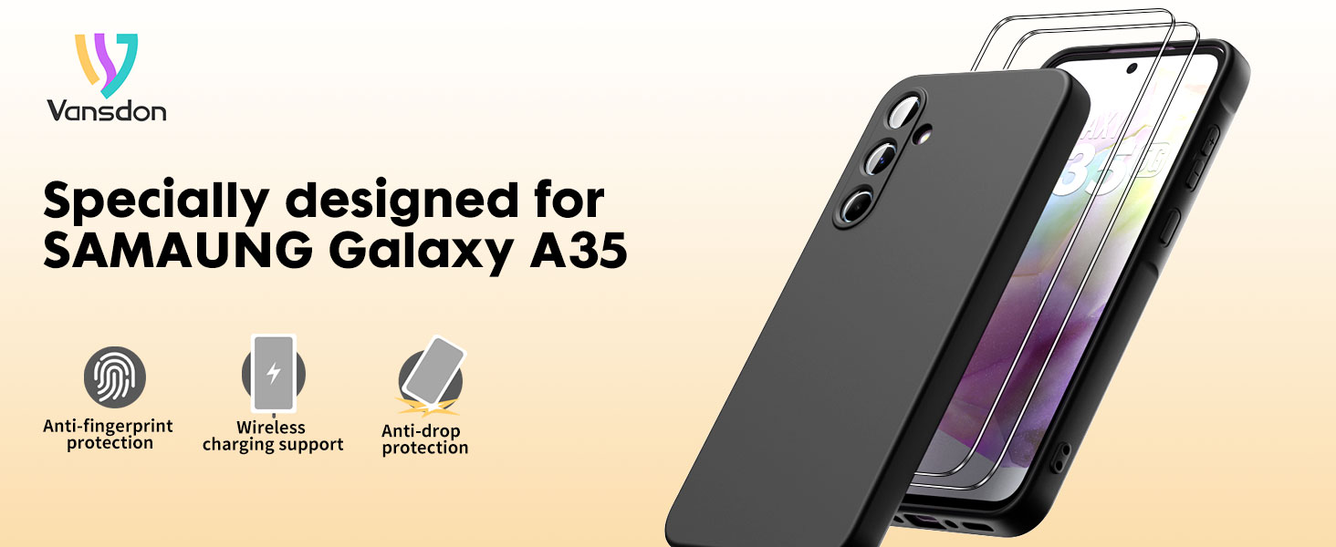 Amazon.com: Vansdon for Samsung Galaxy A35 5G Case, 2 Pack Tempered Glass Screen Protectors ...