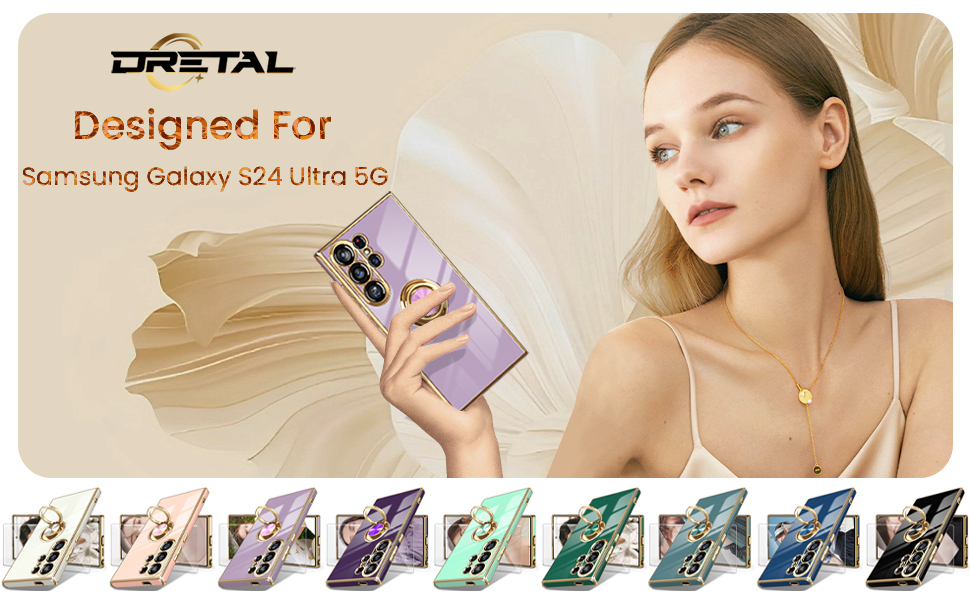 Amazon.com: Dretal for Samsung Galaxy S24 Ultra 5G Case, Screen Protector, 360° Rotatable Ring ...