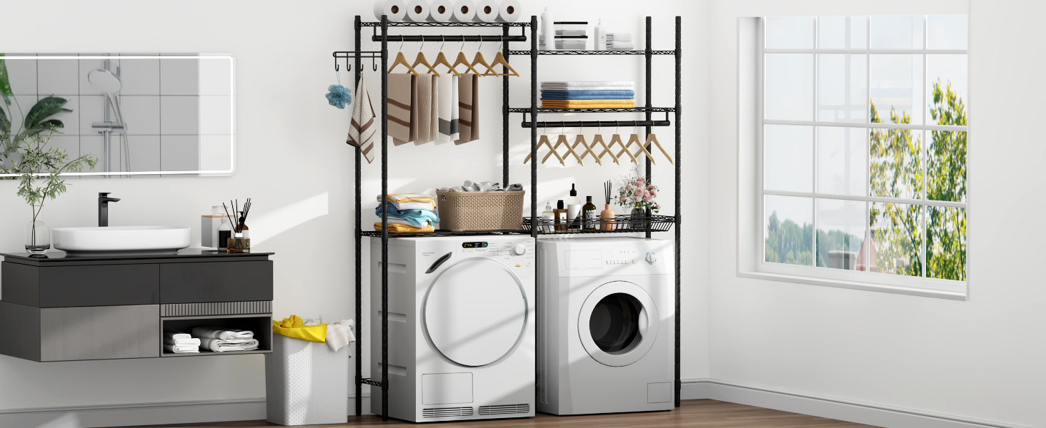 Amazon.com: Loomie Over The Washer and Dryer Storage Shelf, Laundry Room Organization Shelves, 5 ...