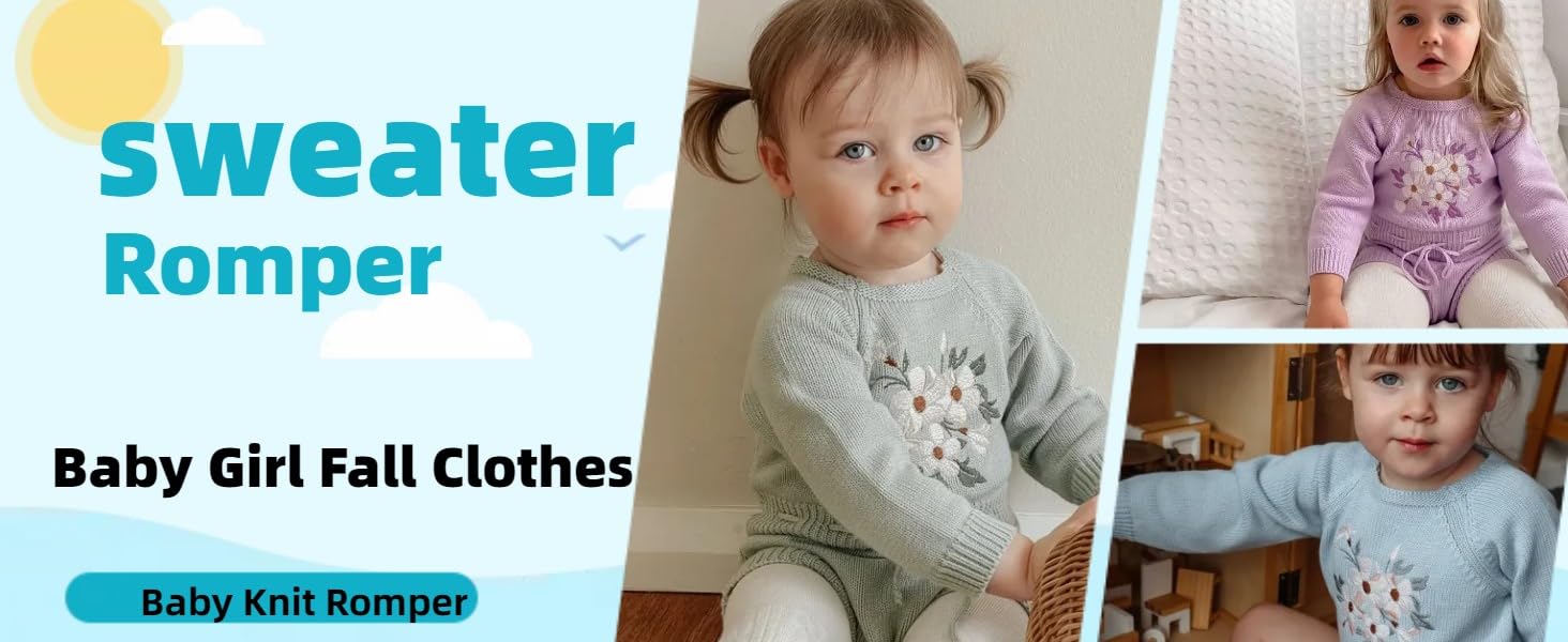 Amazon.com: Toddler Baby Girl Fall Winter Sweater Romper Knit Flower Embroidery Long Sleeve ...