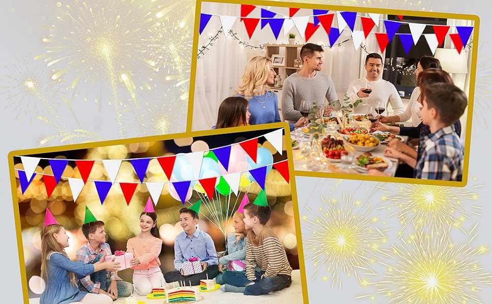 Amazon.com: LZXING 100 Feet Red Blue White Pennant Banner Flags ...