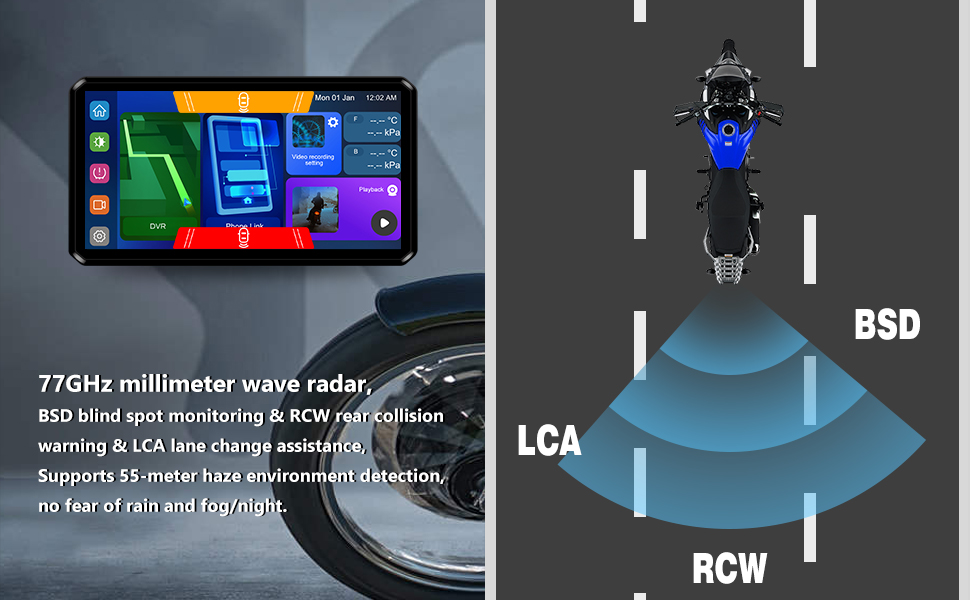 Amazon.com: AlienRider M12S-200 Motorcycle 77G Millimeter-Wave Radar Blind Spot Warning,Dash cam ...