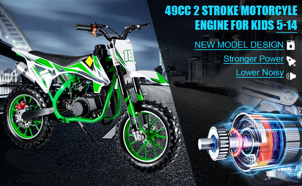 Amazon.com: mufsceku 49CC Kids Dirt Bike,2-Stroke Gas Power Motocross Bike,Pit Bikes Motocross ...