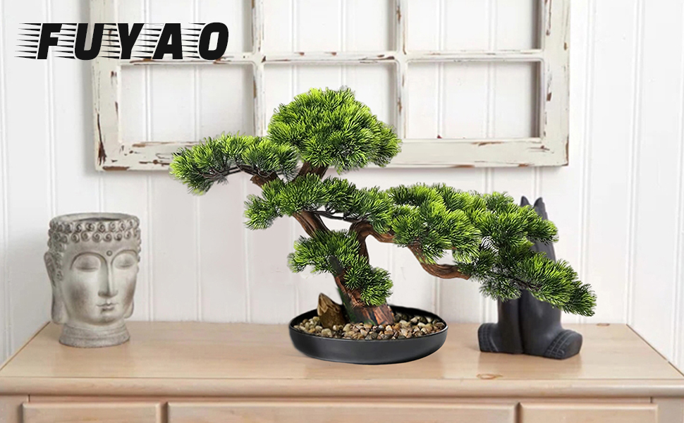 Amazon.com: Artificial Bonsai Pine Tree, 17Inch Faux Potted Plant Desk Display Fake Tree ...