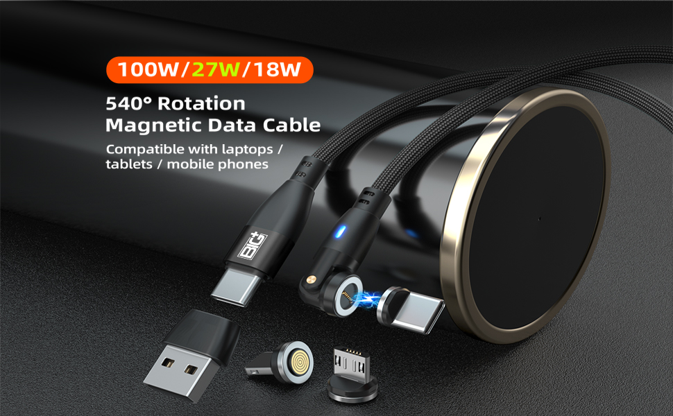 Amazon.com: BIG+ Magnetic Charging Cable 2 Pack- (3.3ft/5.9ft) 100W USB C | 540° Swivel Head,6 ...