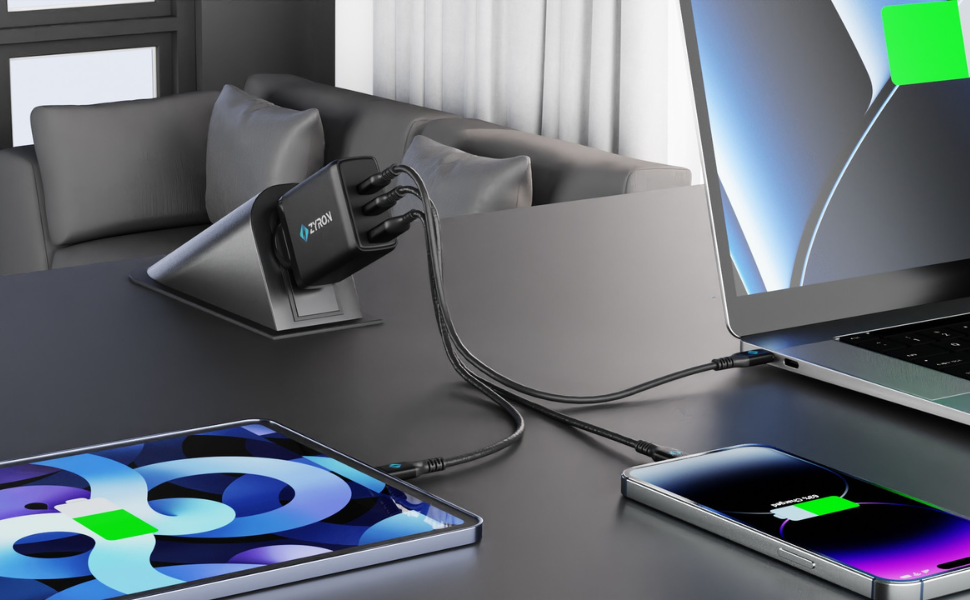 ZYRON 100W 3-Port GaN III USB C Charger, Fast-Charging Adapter with AU Wall Plug, PD Charger for ...