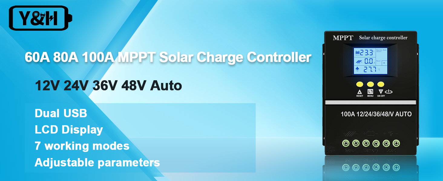Y&H 100A MPPT Solar Charge Controller 12V 24V 36V 48V LCD Display ...