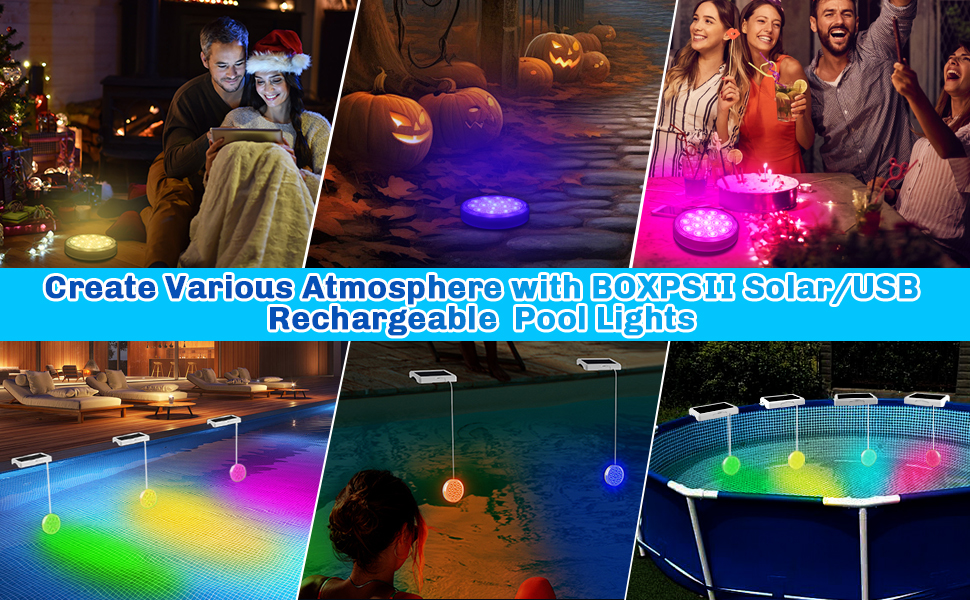 Amazon.com : Pool Lights, Upgraded Solar Submersible LED Lights with Remote, 4.55 Inch USB ...