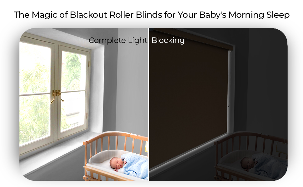 HIPPO 100% Blackout Roller Blinds for Windows UV Protection, Waterproof, Room Darkening, Corded ...