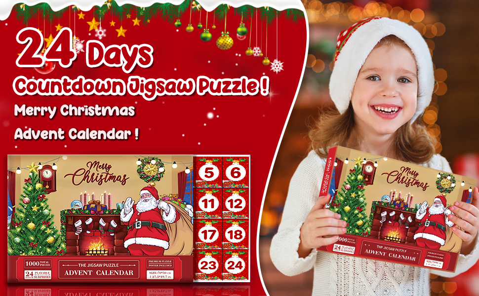 Amazon.com: Christmas Advent Calendar 2023 Jigsaw Puzzles, 1000 Pieces Santa Puzzle 24 Days ...