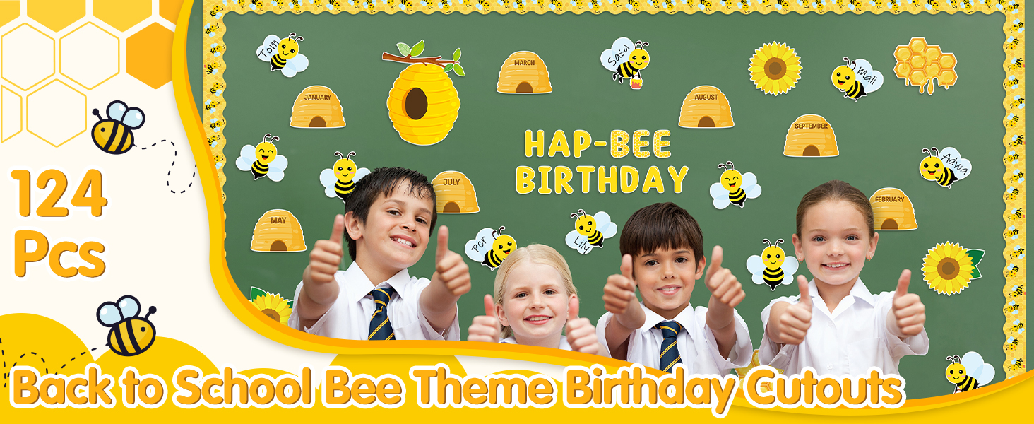 Amazon.com : CPicdn 124Pcs Bee Birthday Back to School Bulletin Board ...
