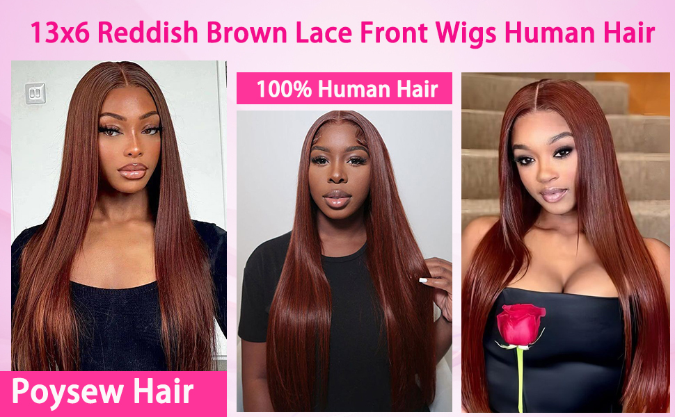 Amazon.com : Reddish Brown 13x6 Hd Lace Front Wigs Human Hair Straight Lace Front Wigs Human ...