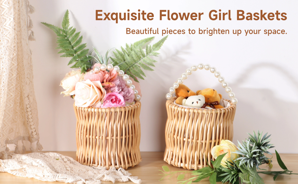Amazon.com: 2 Pcs Wicker Flower Girl Baskets, Rattan Wedding Flower ...
