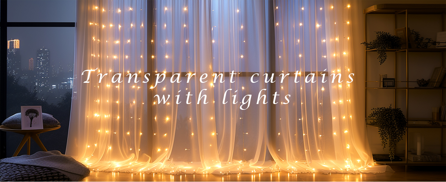 Amazon.com: Champagne Sheer Curtains with Lights String Tulle Curtain ...