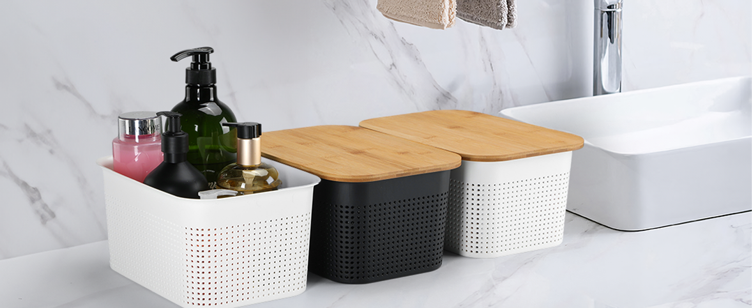 Amazon.com - AREYZIN Plastic Storage Bins with Bamboo lids and ...