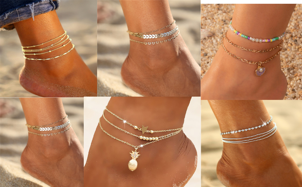 Amazon.com: 925 Sterling Silver 4PCS Anklets for Women, Plated Ankle Bracelets Trendy Waterproof ...