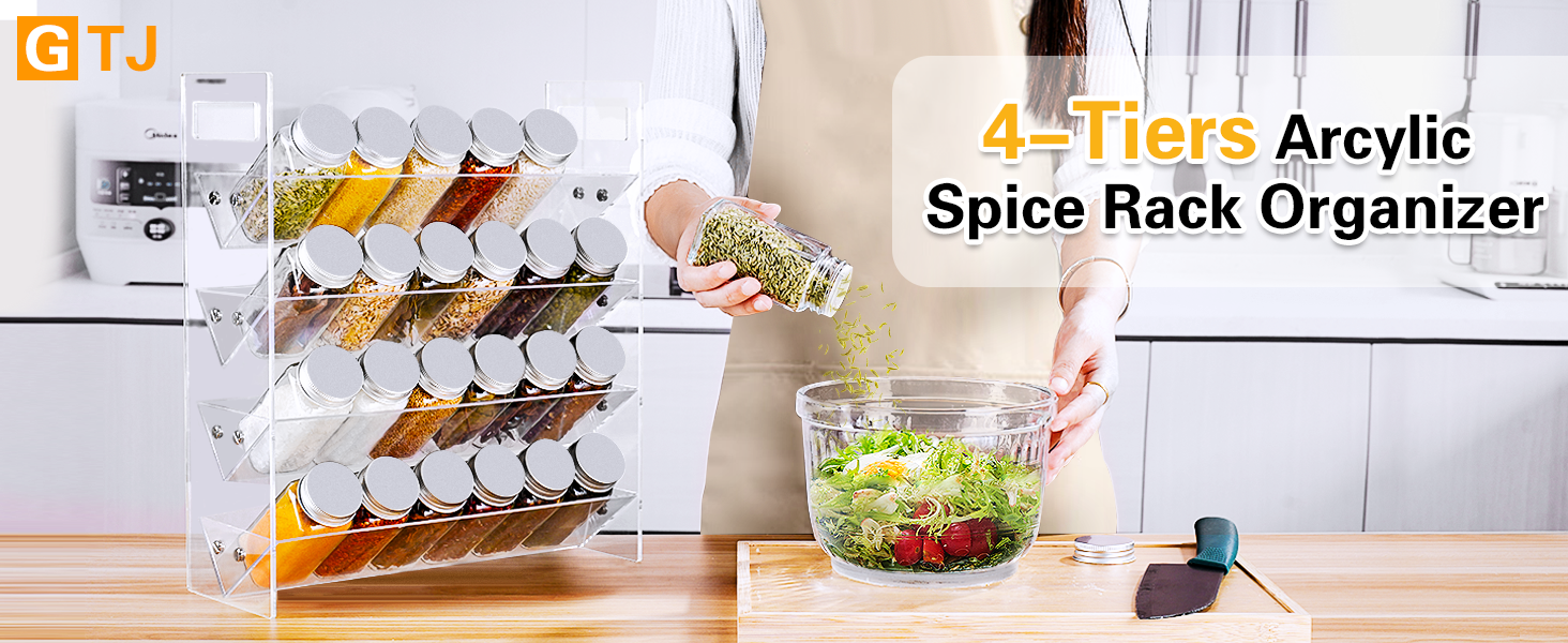 Amazon.com: GTJ Spice Rack, 4 Tiers Clear Shelves Spice Organization for Cabinet, Acrylic ...