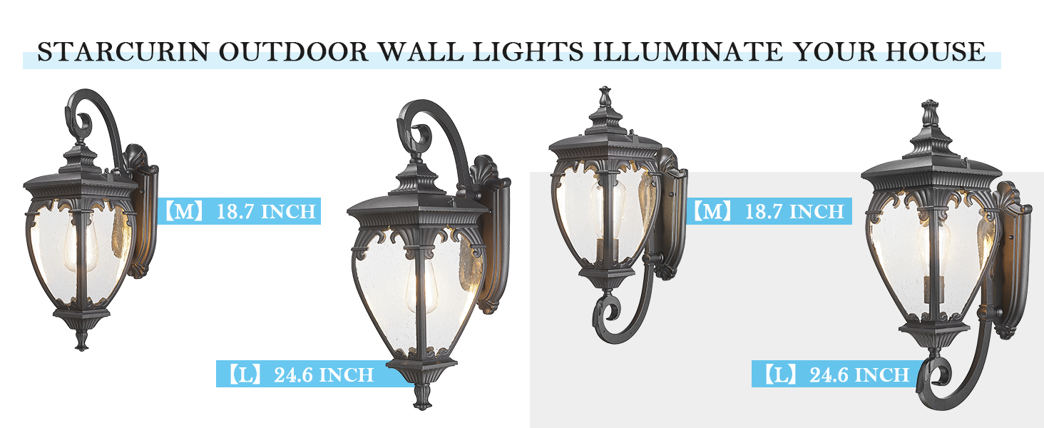 Starcurin Outdoor Wall Lights, Modern Wall Mount Exterior Light Fixtures with Seeded Glass ...