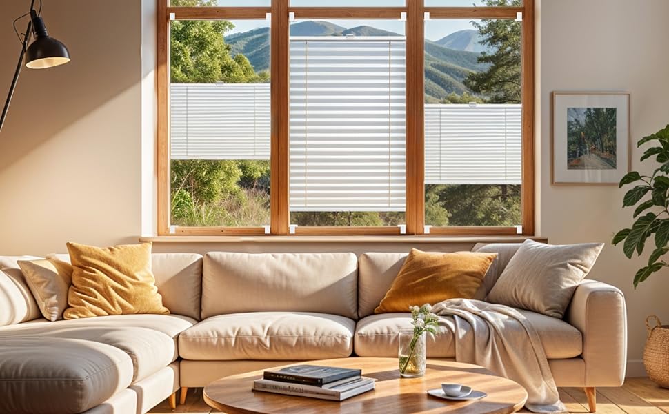 Concept Blinds Custom Pleated Blinds - No Drilling Needed – 18 Fabric Colours – Effortless ...