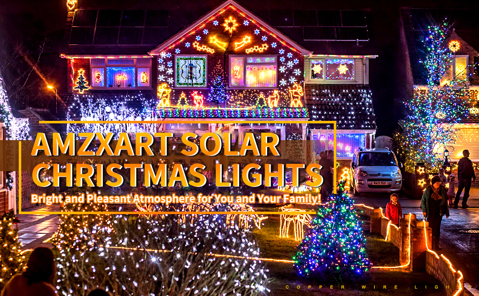 Amzxart Solar Christmas Lights Outdoor Waterproof,200 LED Solar String ...