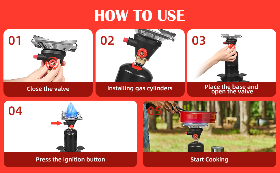 DOMINOX Portable Propane Camping Stove with Button Starter, 10,000 BTU Burner Propane Stove ...