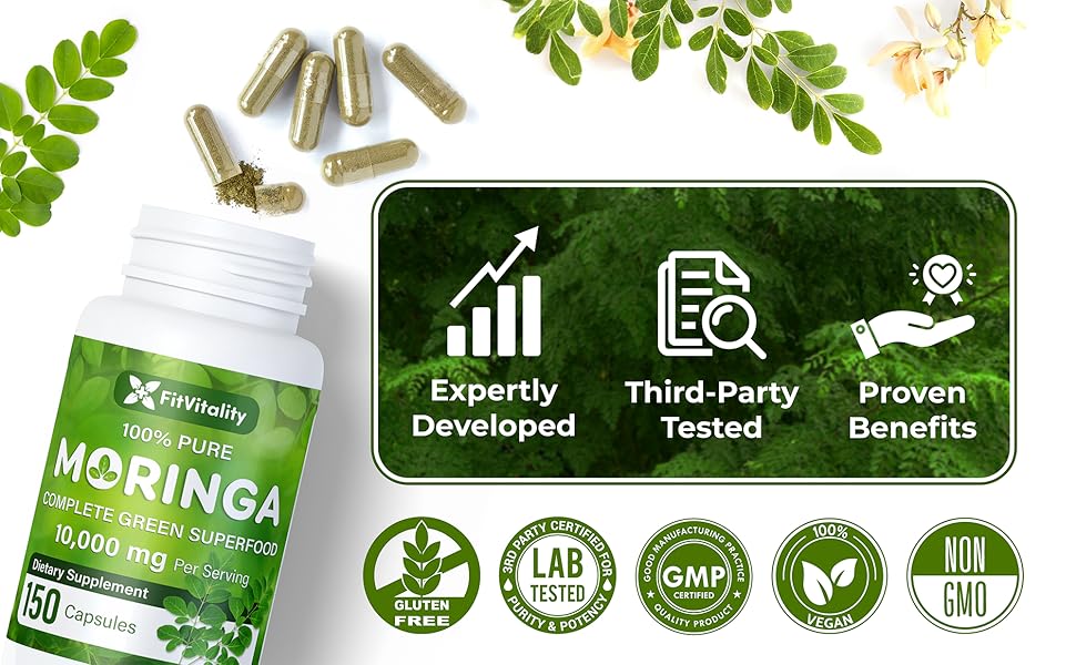Amazon.com: Moringa Capsules| 150 Capsules| Moringa Oleifera| 10,000mg| 100% Pure & Natural| Non ...