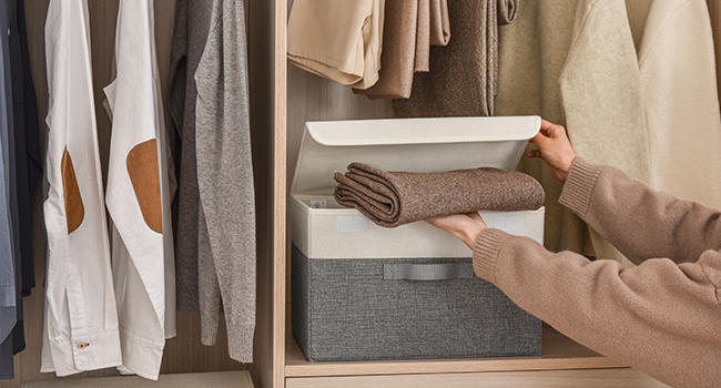 GRANNY SAYS Storage Bins with Lids, Pack of 2 White/Grey Fabric Storage ...