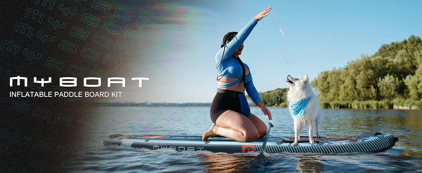 MYBOAT 11'×34"×6" Extra Wide Inflatable Paddle Board with Kayak Seat, Stand Up Paddle Board, Sup ...