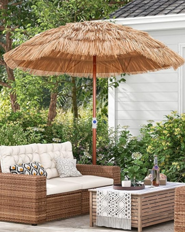 RELAX4LIFE Sonnenschirm Hawaii, Stroh Strandschirm Ø175 cm, Balkonschirm Neigbar ...