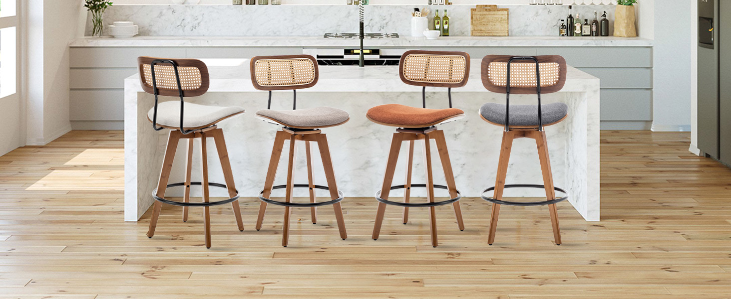 Amazon.com: YOUUGIOR 26" Rattan Bar Stools Set of 2, Linen Fabric Counter Height Swivel ...